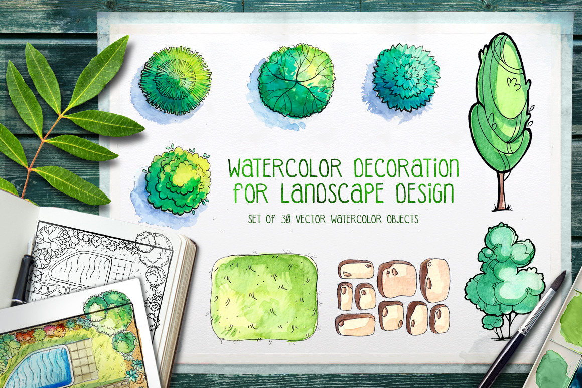 Landscape design set, a Decorative Illustration by AlexGreenArt