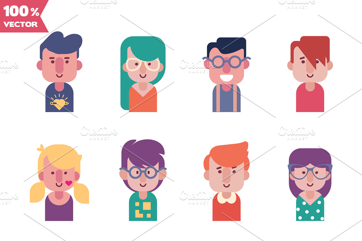 Vector set of 32 cool flat avatars, an Object Graphic by Vector_Art