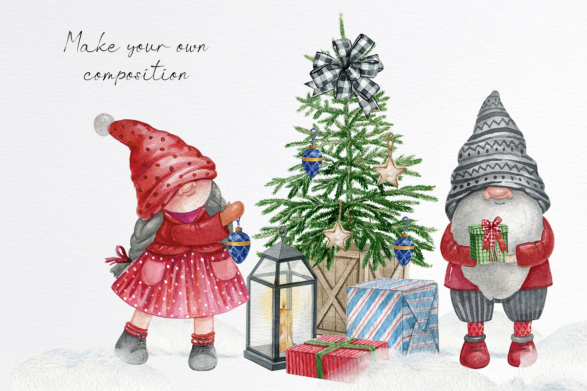Watercolor Christmas gnome clipart
