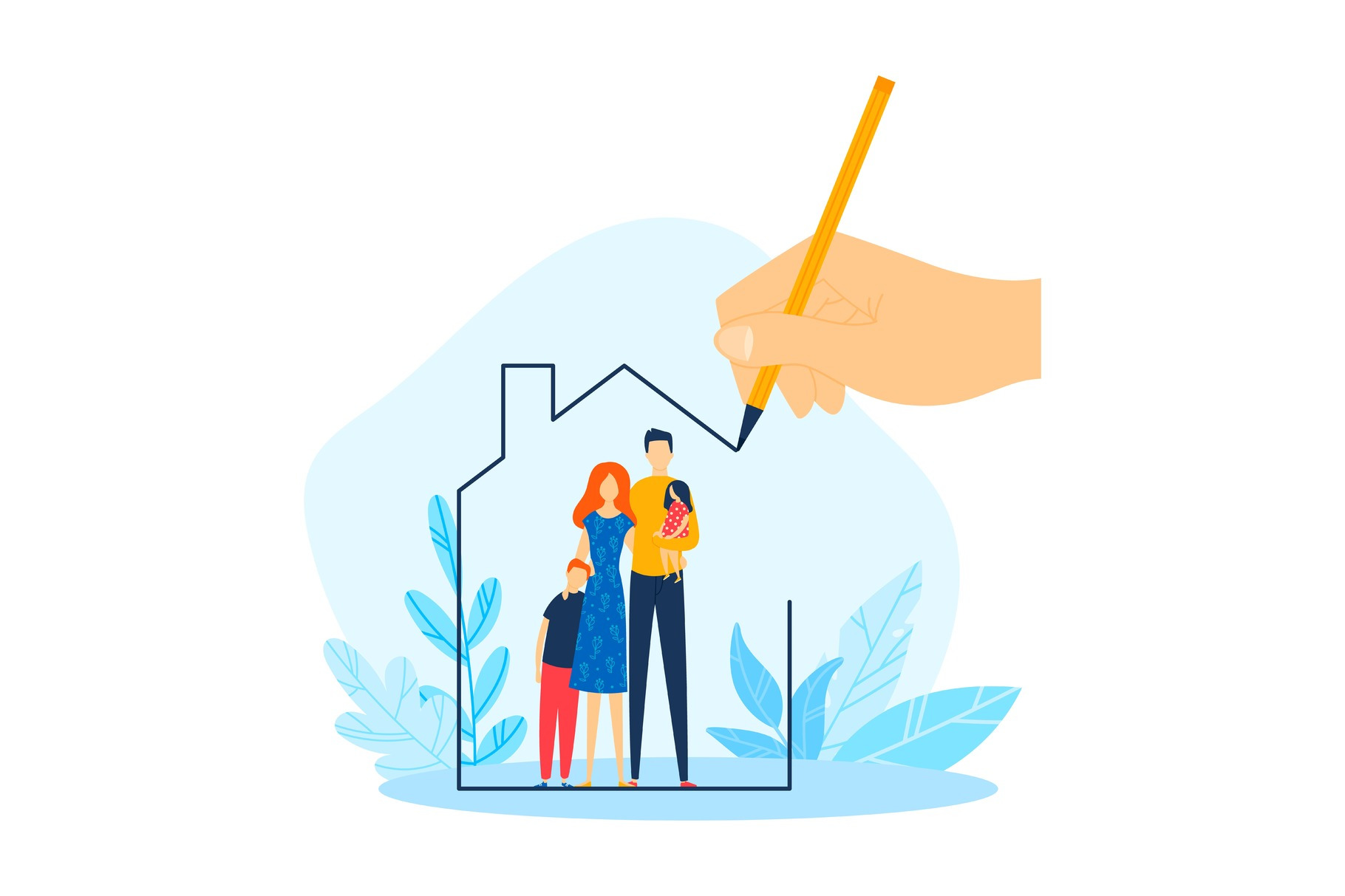 Mortgage house for family, hand draw, a Work Illustration by seahorsevector