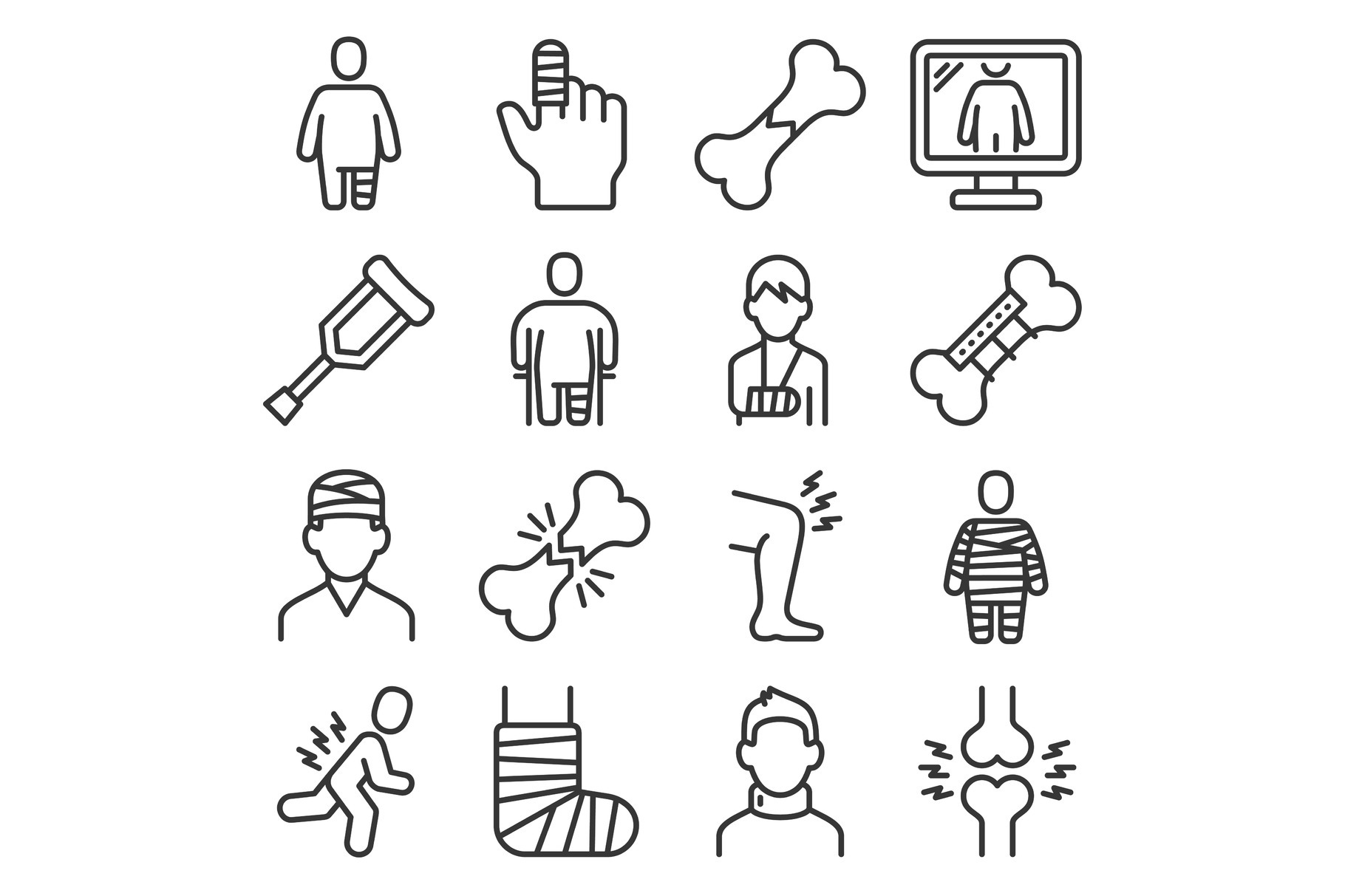 Fracture Bone Icons Set on White, a Decorative Illustration by in8finity