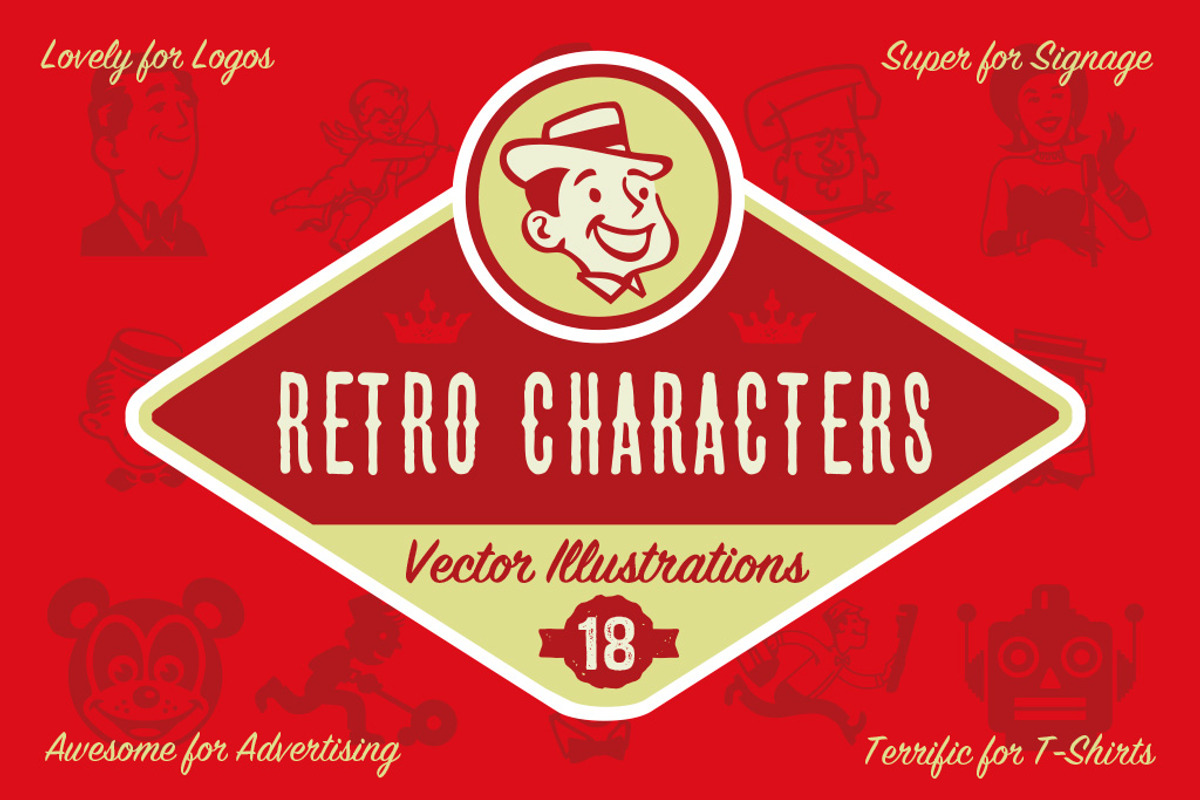 18 Retro Character Illustrations, an Illustration by Dave Ansett