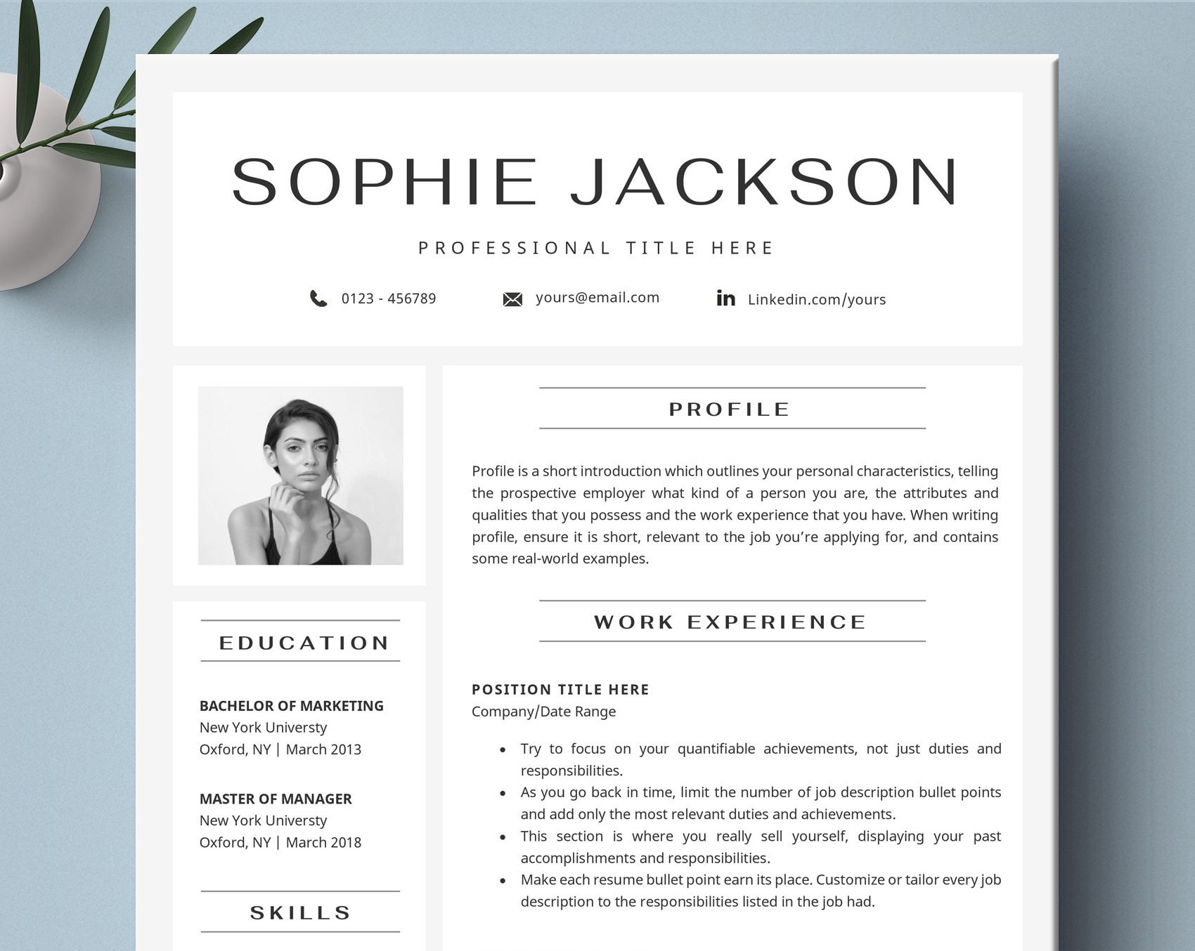 Resume Template / CV with Photo, a Resume Template by Quality Resume ...