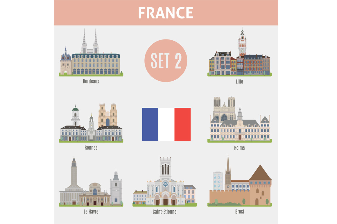 Famous Places cities in France | Graphics ~ Creative Market