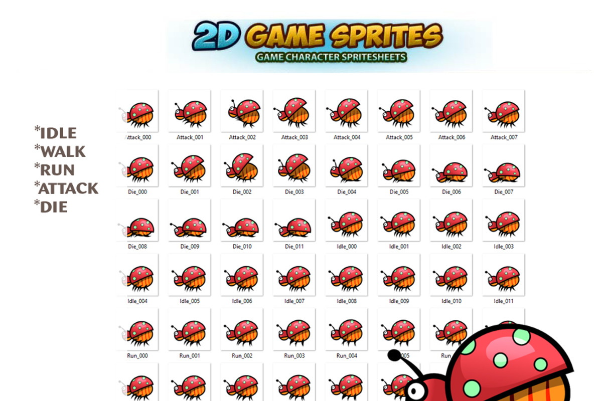 Bugs 2D Game Sprites Set, an Illustration by DionArtworks