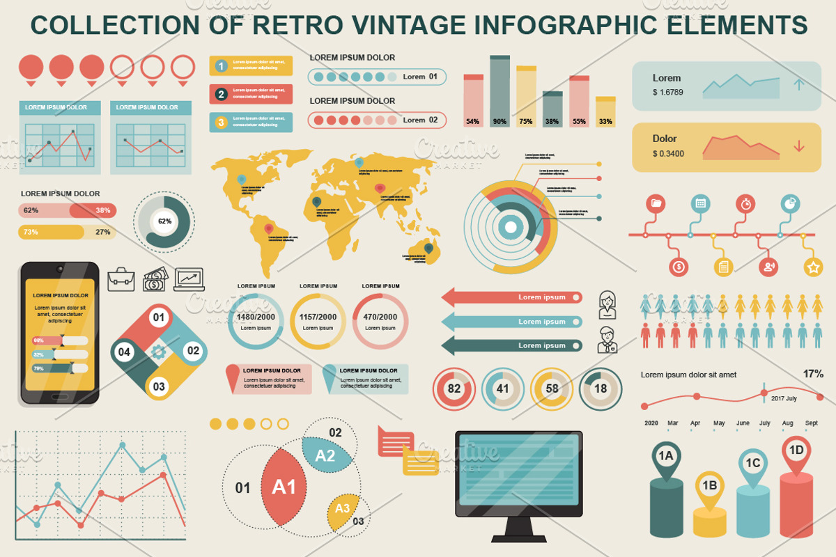Bundle Vintage Infographics, a Presentation Template by alexdndz