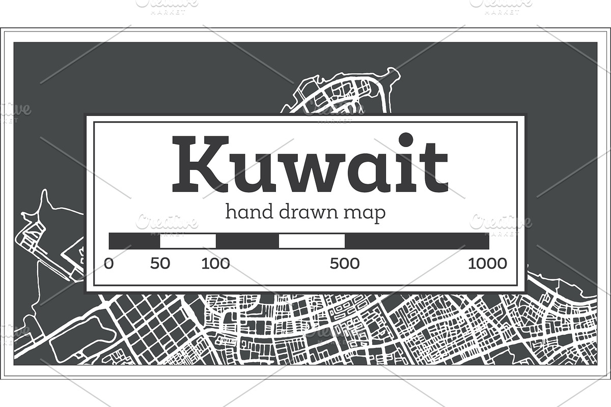 Kuwait Map in Retro Style., a Transportation Illustration by Booblgum