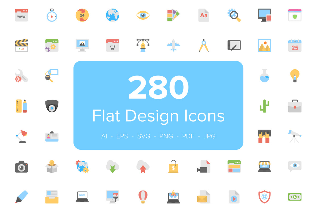 280 Flat Design Icons, an Outline Icon by Creative Stall
