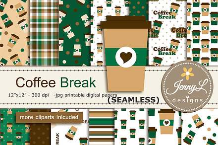 Coffee Digital Paper, a Pattern Graphic by JennyL Designs