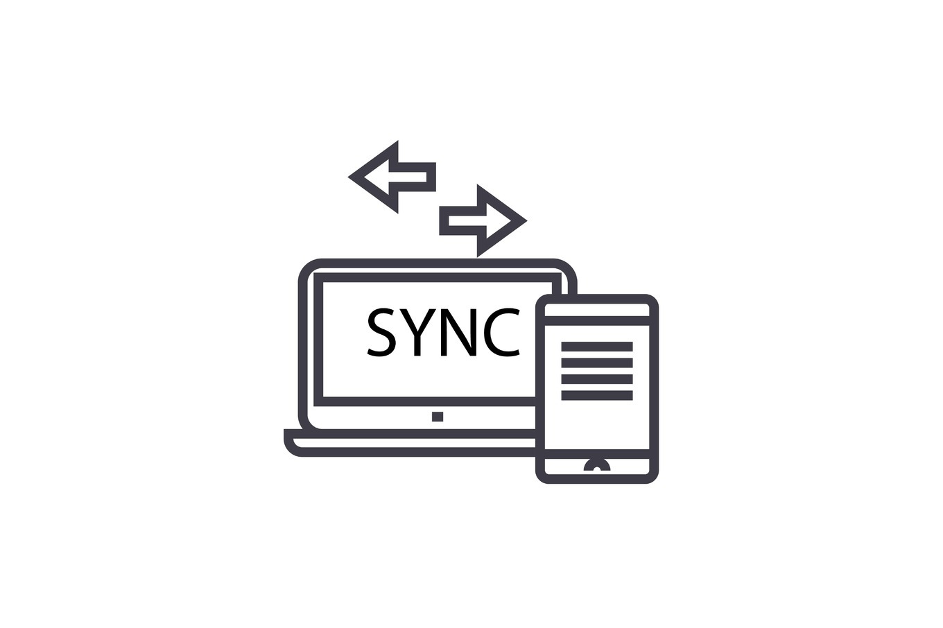 smartphone to computer sync concept vector thin line icon, symbol, sign ...