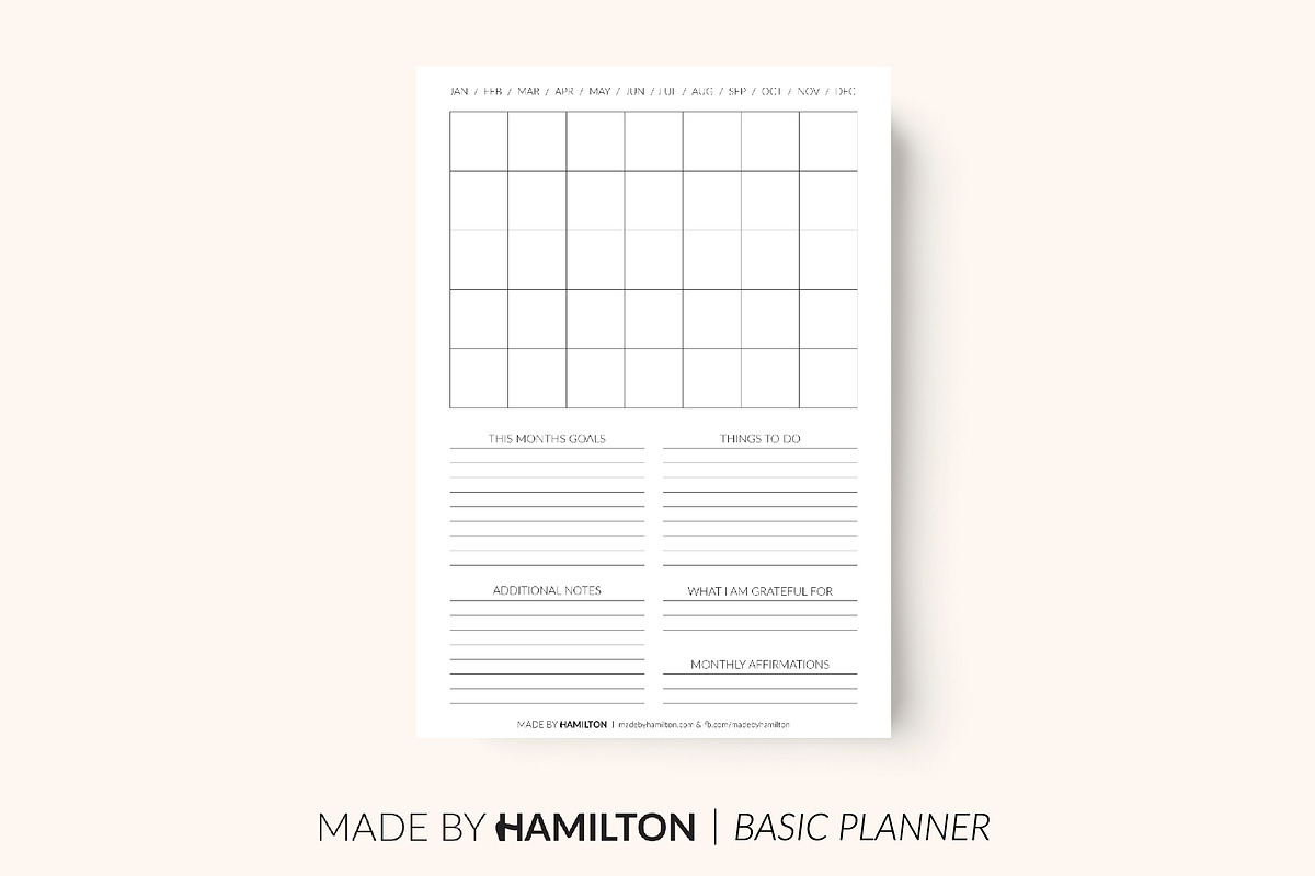Monthly Basic Printable Planner, a Stationery Template by Made By Hamilton