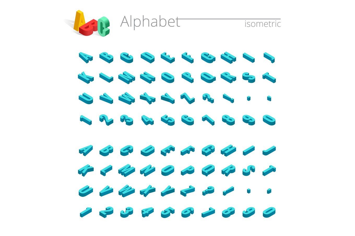 Isometric alphabet vector font. letters, numbers and symbols. | Graphic ...