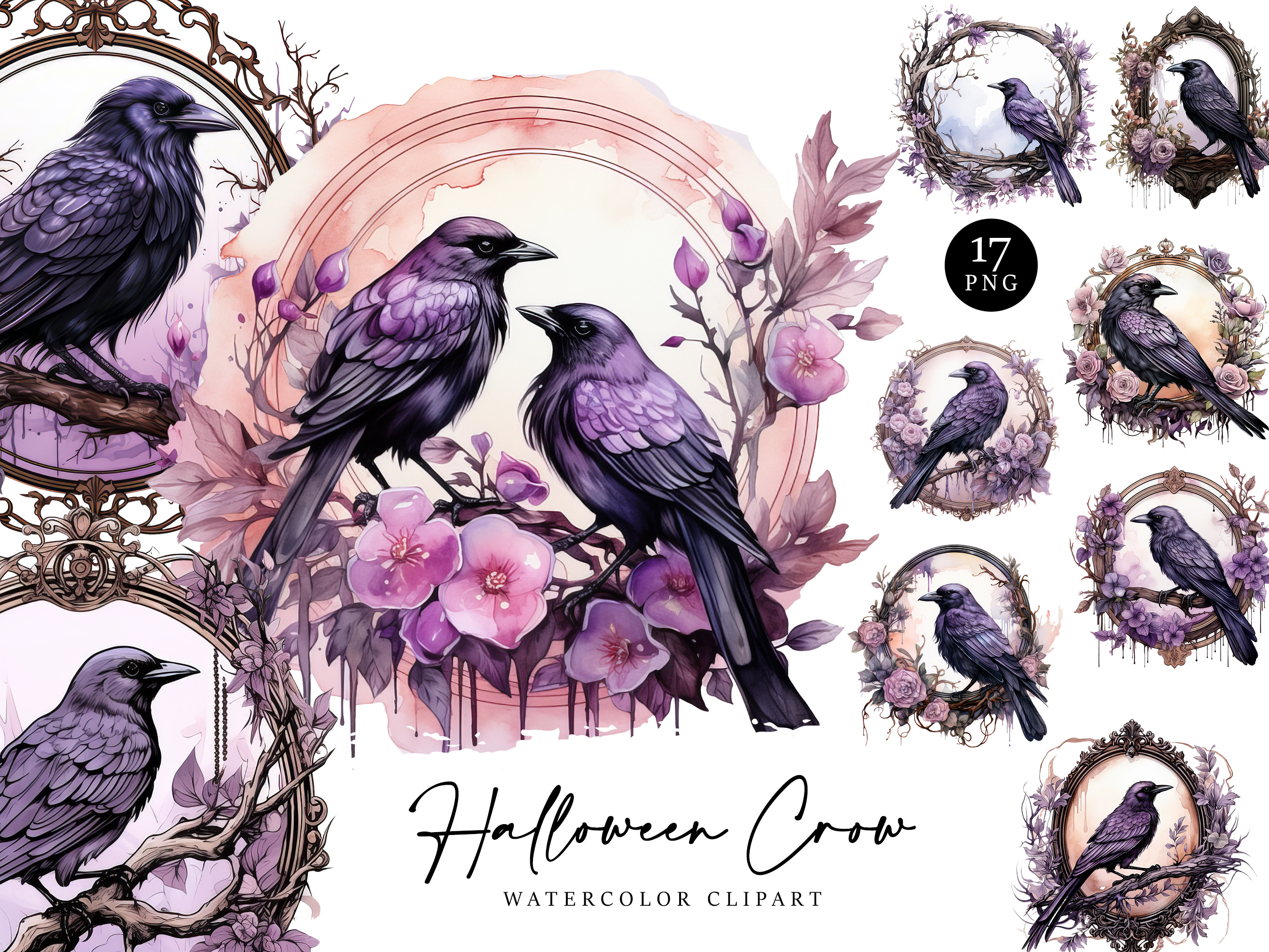 Vintage Halloween Crow Clipart, an Animal Illustration by Design Scotch ...