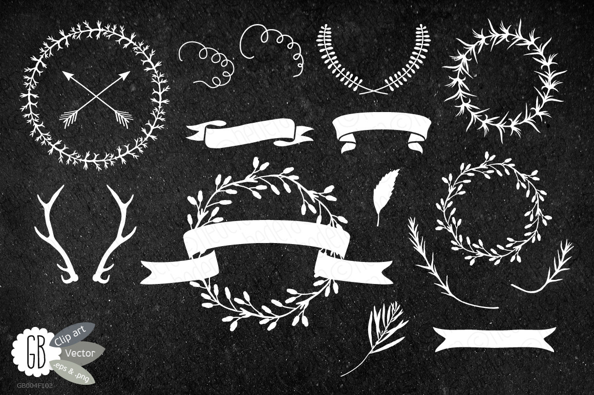 Chalkboard wreaths, laurels, ribbons, a Decorative Illustration by ...