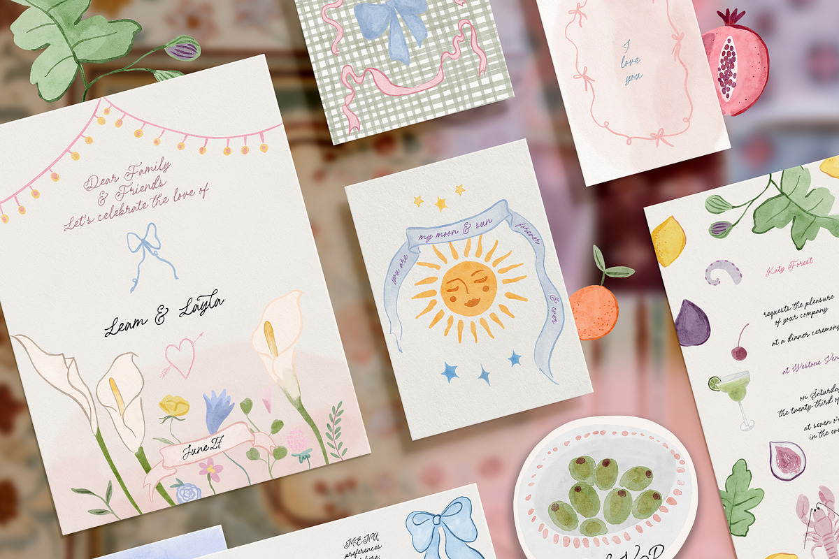 Hand-Painted Whimsical Wedding Icons
