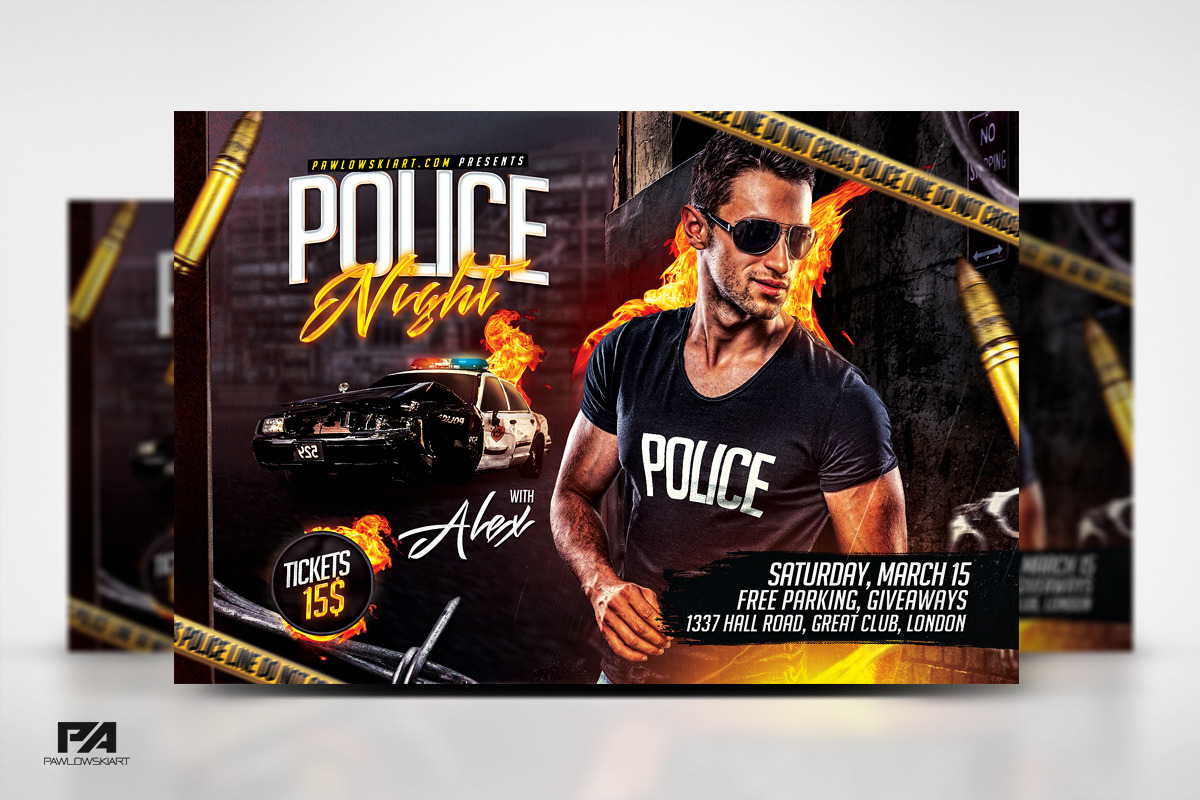 Police Night Party Horizontal Flyer, a Flyer Template by PawlowskiArt