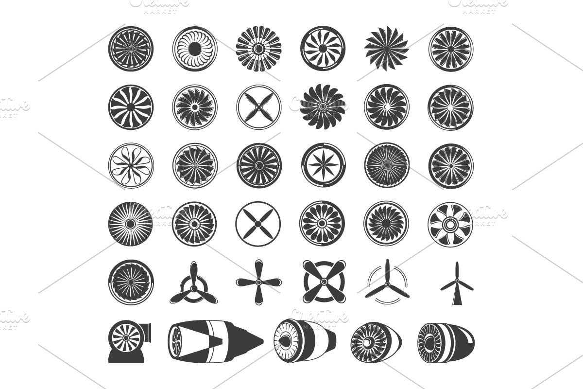 Turbines & Airplane Engine Icons Set, an Icon by Designfour