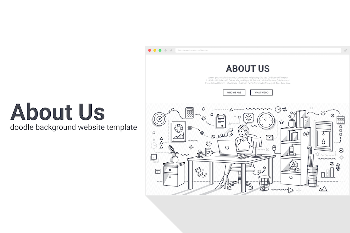 About Us Doodle Background Template, a Work Illustration by Flat Icons