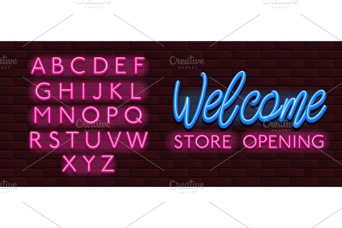 Neon Banner alphabet font bricks, a Work Illustration by ToozDesign