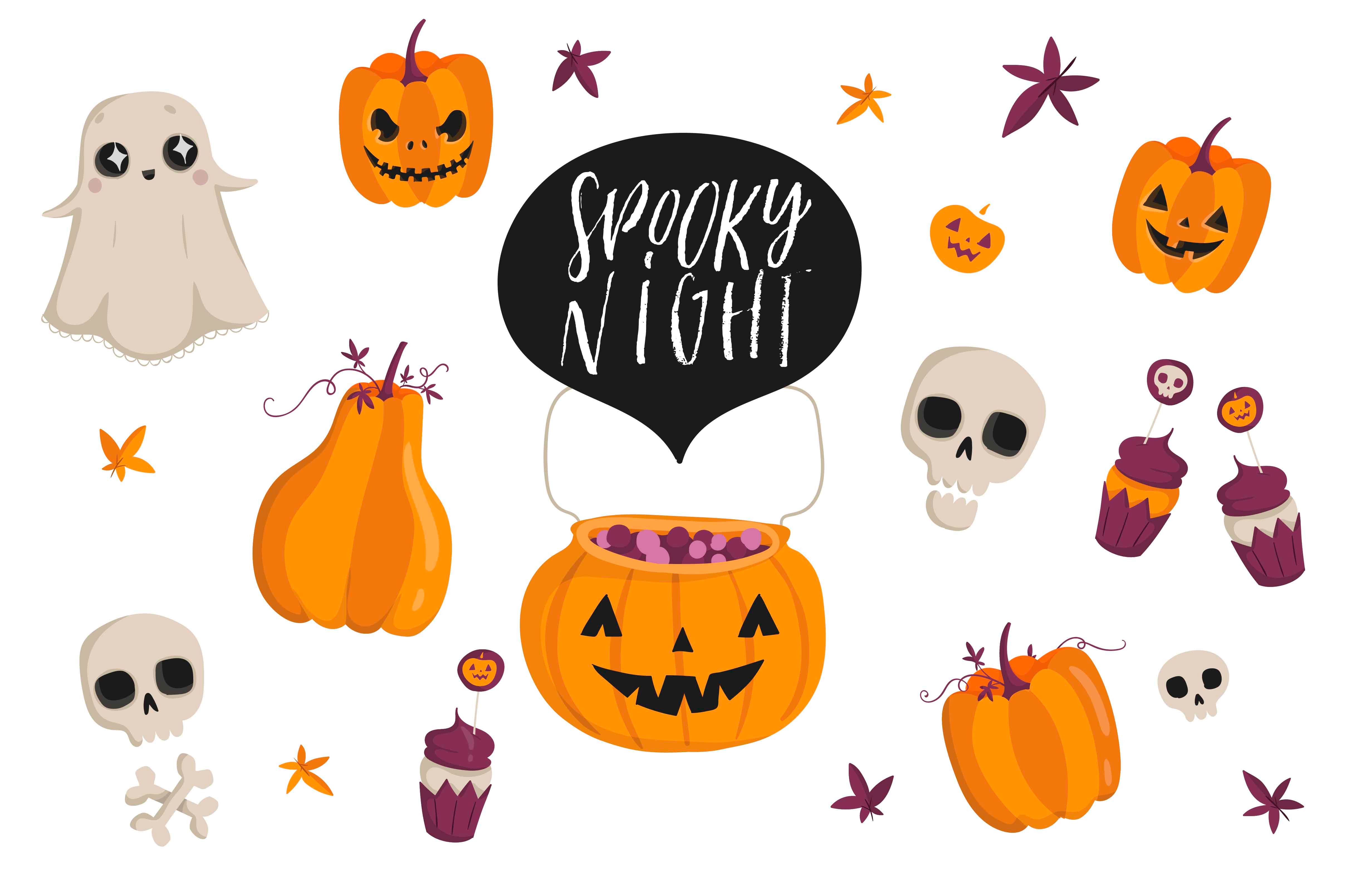 Spooky Night - Happy Halloween set, a Decorative Illustration by Artnis