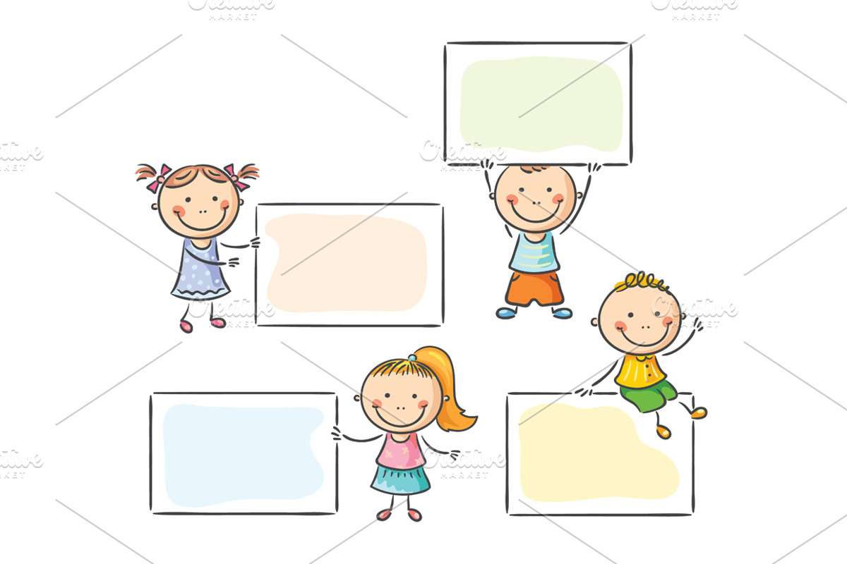 Doodle children blank signs banner, an Education Illustration by Bubert ...