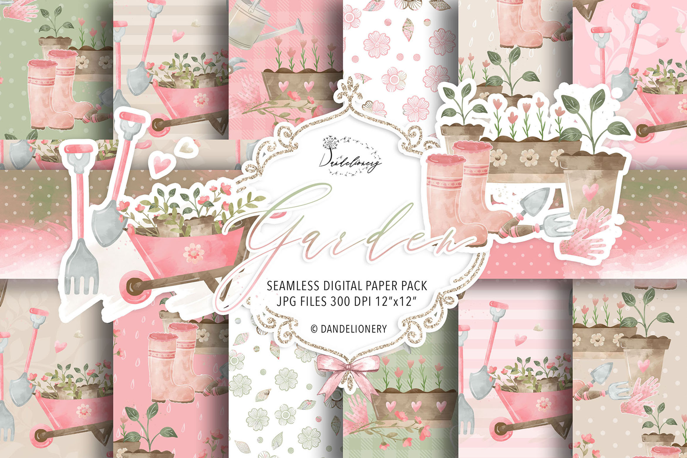 Garden digital paper pack, a Pattern Graphic by designloverstudio
