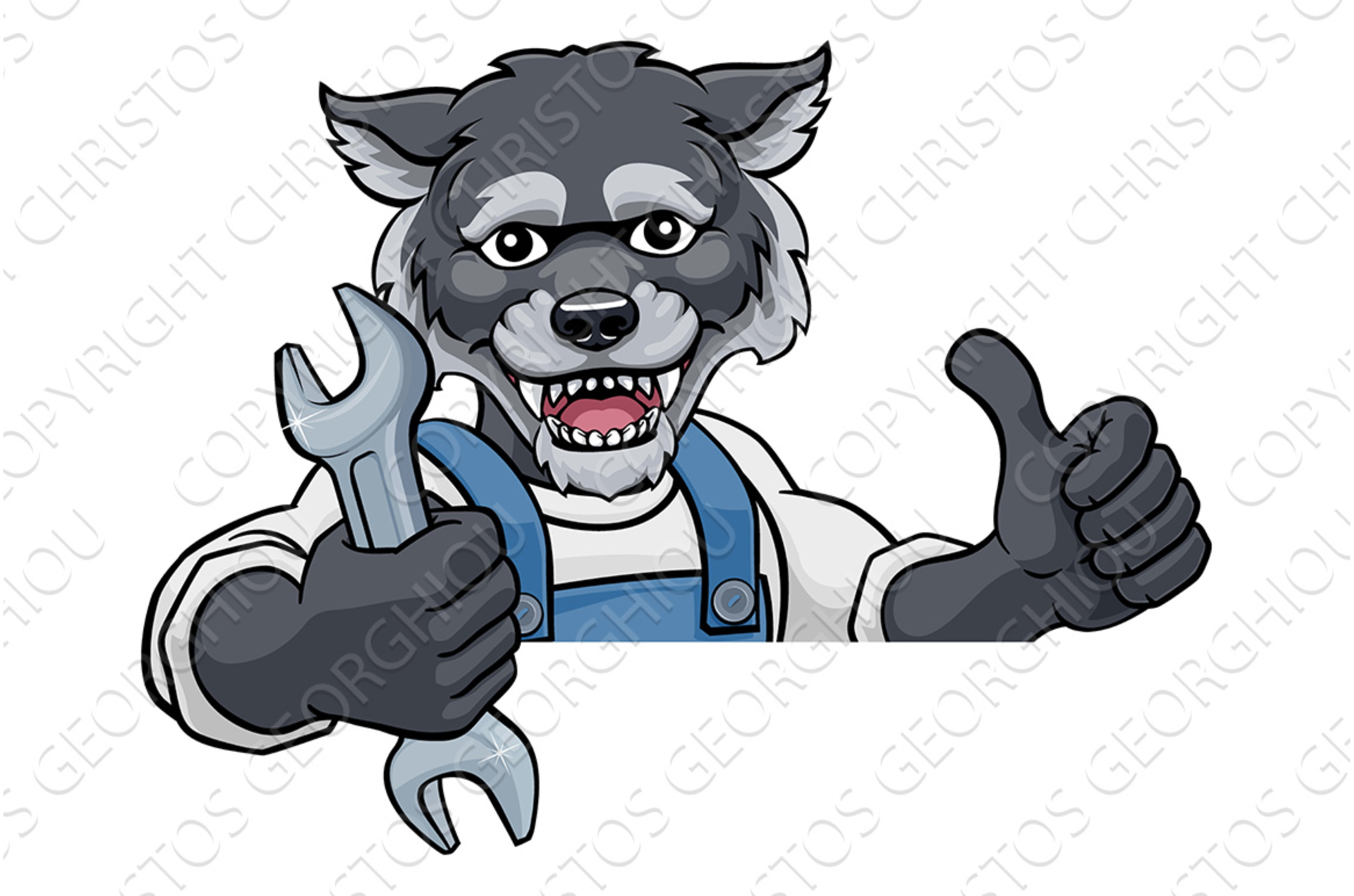 Wolf Plumber Or Mechanic Holding, an Illustration by Christos Georghiou