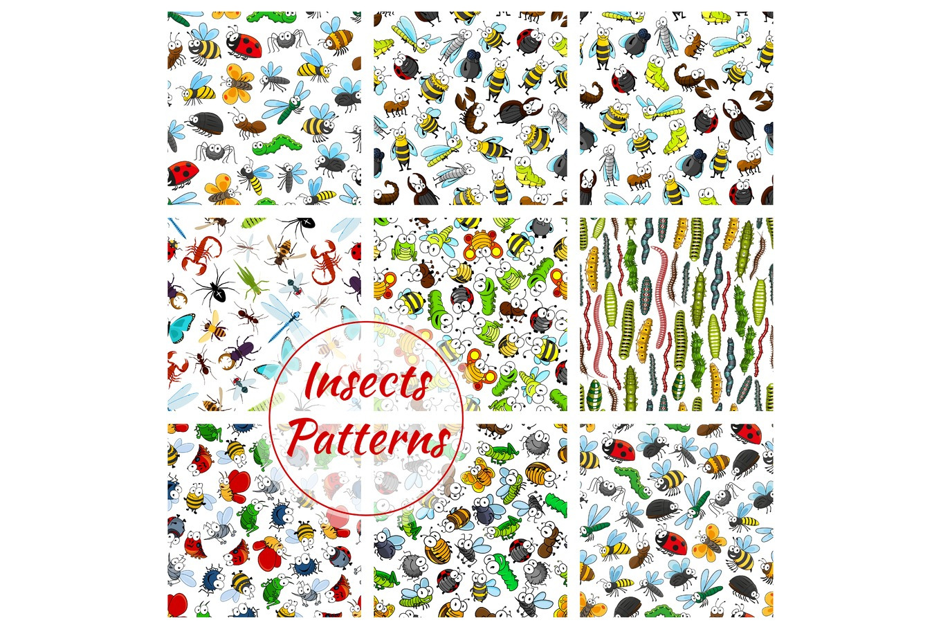 Cartoon insects and bugs seamless pattern, a Pattern Graphic by Vector ...