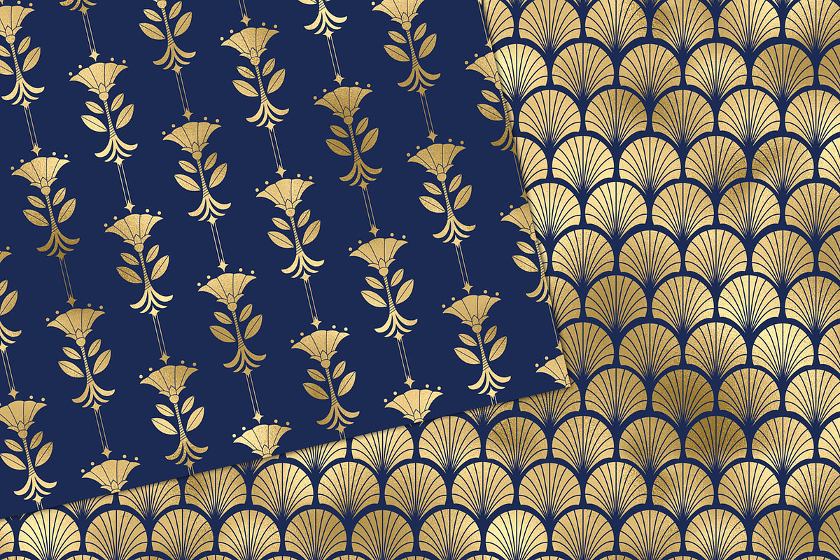 Navy and Gold Art Deco Digital Paper, a Pattern Graphic by Digital Curio