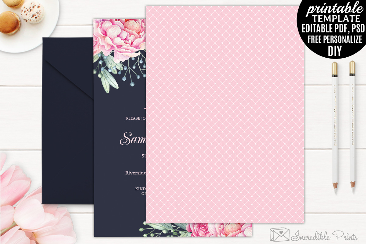 Navy and Pink Birthday Invitation, an Invitation Template by Blush ...