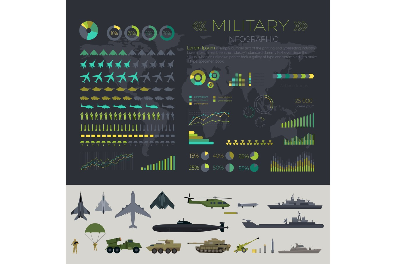 Military infographic set, a Person Illustration by robuart