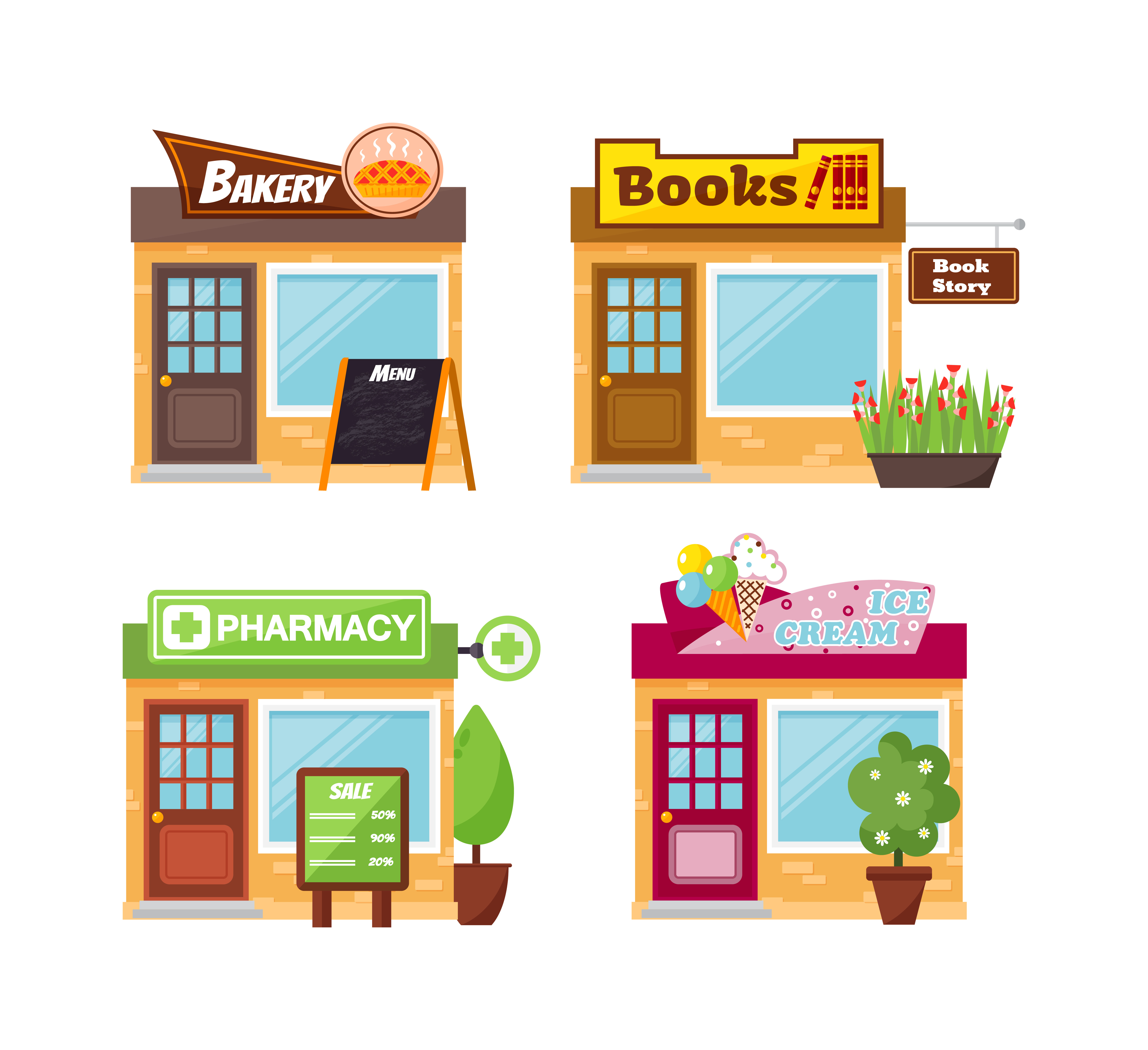 Store shop front vector set | Decorative Illustrations ~ Creative Market