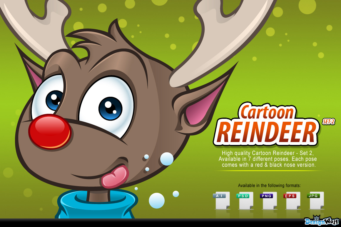 Cartoon Reindeer - Set 2, an Animal Illustration by DesignWolf
