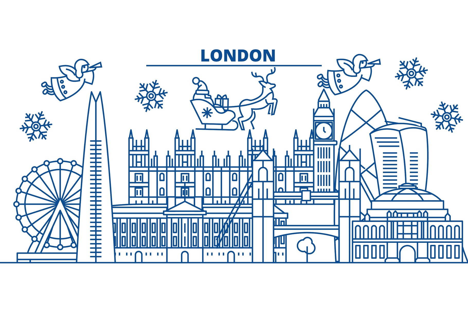 Great Britain, London winter city skyline. Merry Christmas, Happy New ...