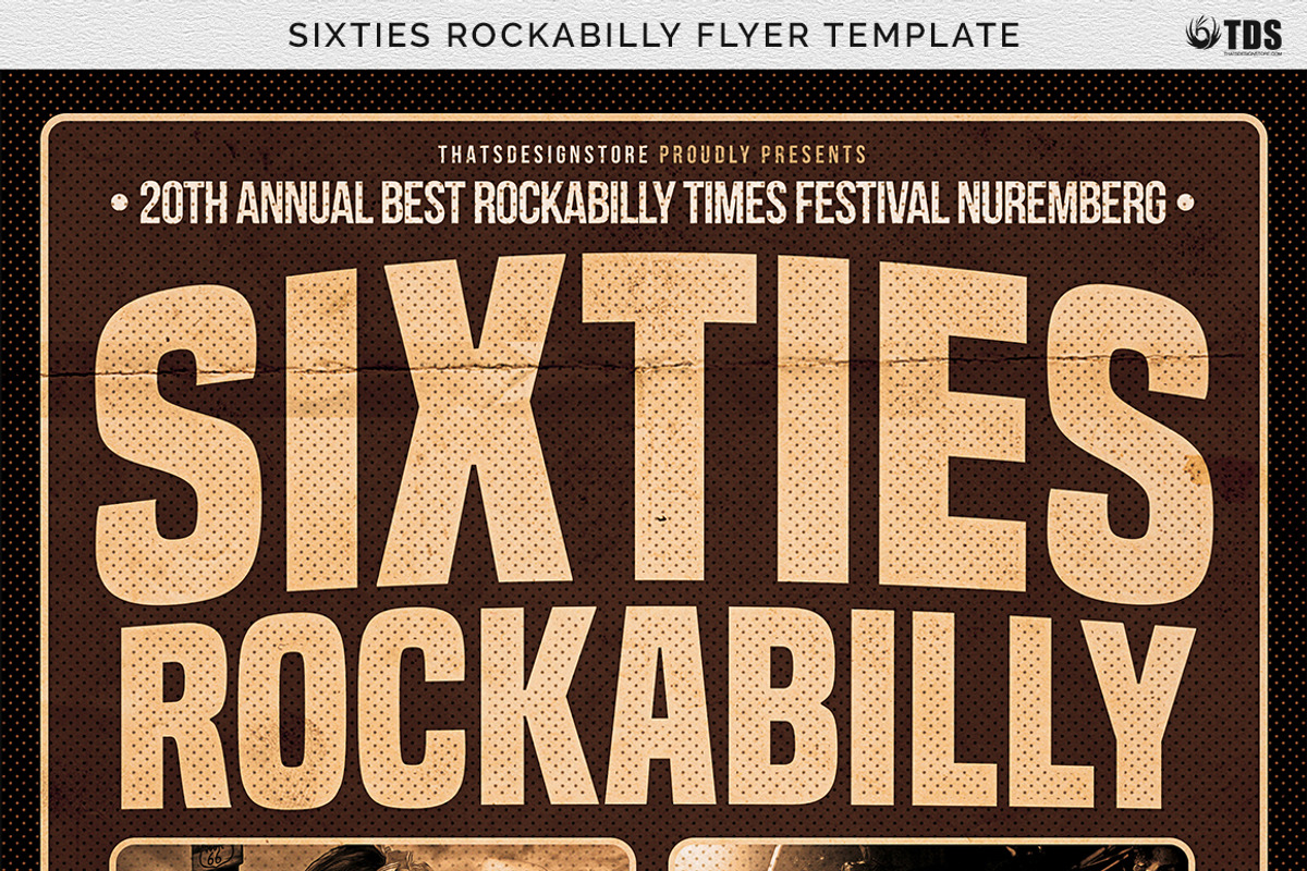 Sixties Rockabilly Flyer Template, a Flyer Template by ThatsDesign Art