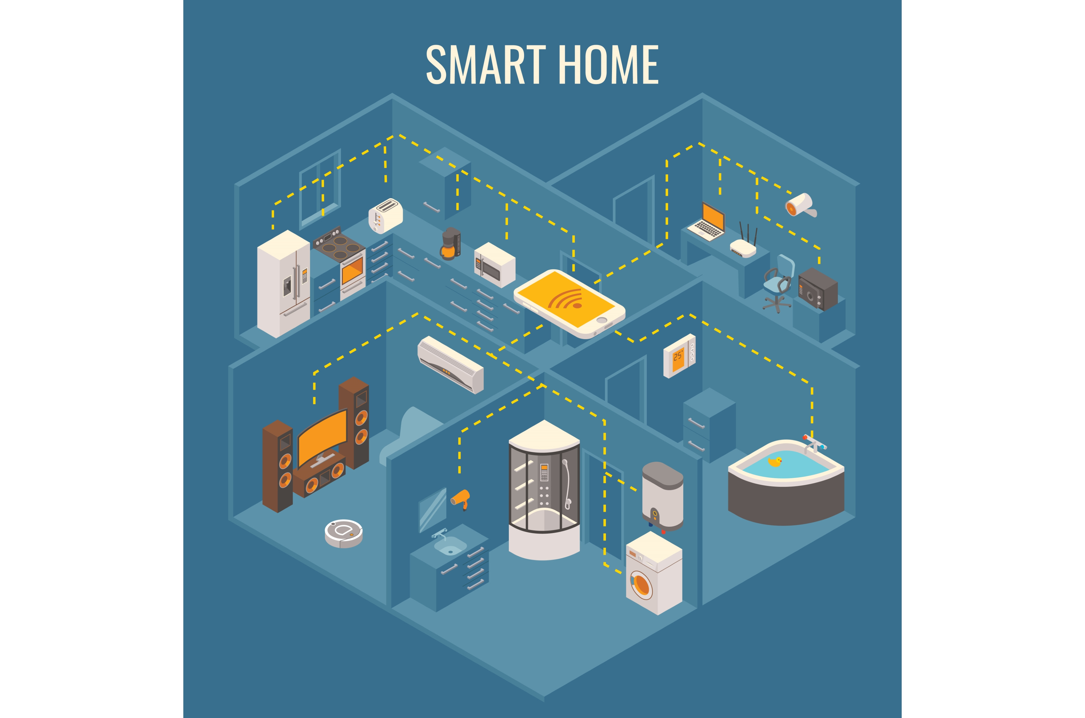 Smart house concept vector flat 3d, an Object Illustration by Siberian ...