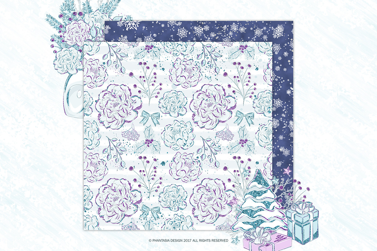 Frozen Winter Digital Paper Pack, a Pattern Graphic by Phantasia Design