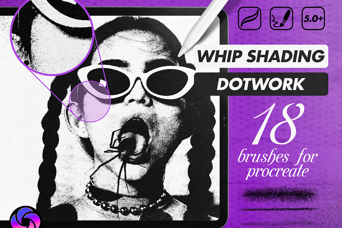 Whip Shading Dot Work Brushes, a Brush Add-On by Easy Procreate