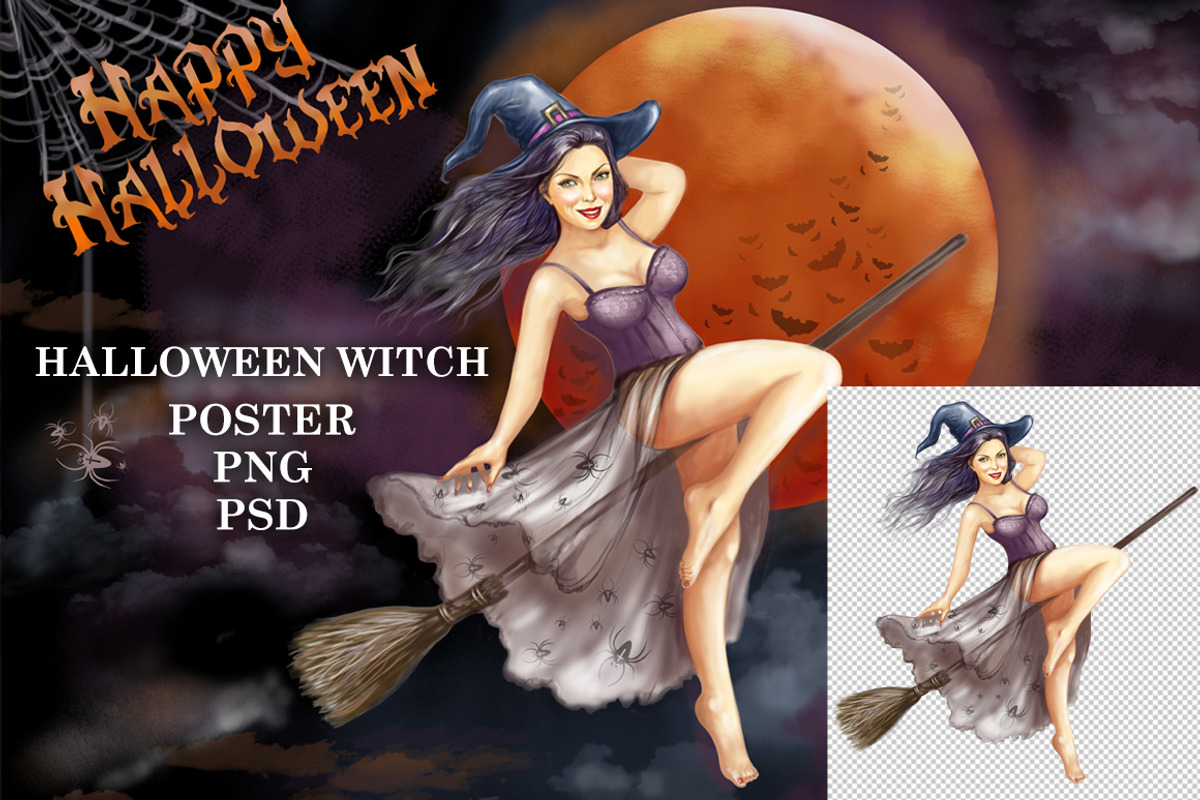 Halloween witch Pin up girl, a Decorative Illustration by FITALARTSNEDIGI