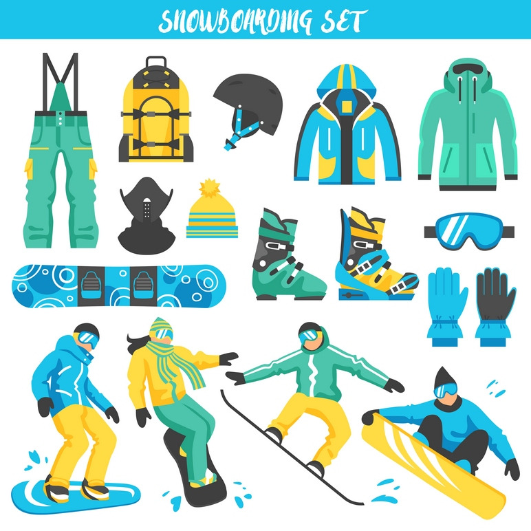 Snowboarding icons set, an Icon by Macrovector