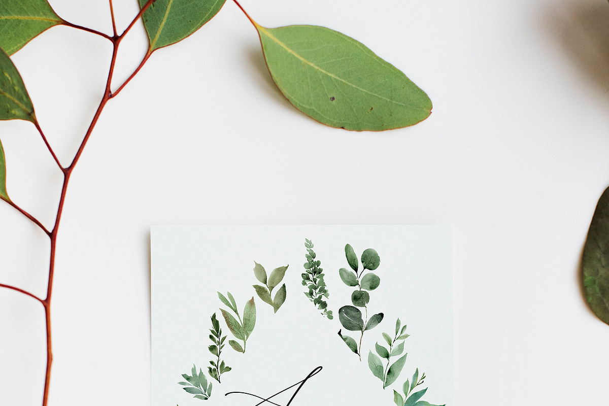 Modern Green// Watercolor Greenery, an Illustration by PeachCremeArt