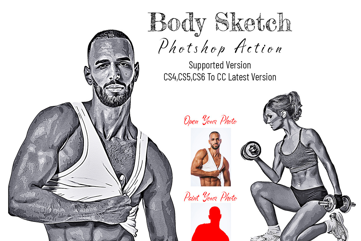 Body Sketch Photoshop Action, an Action Add-On by Studio Retouch ...