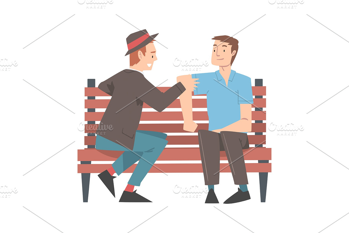 Two Men Sitting on Bench in Park, a Person Illustration by TopVectors ...