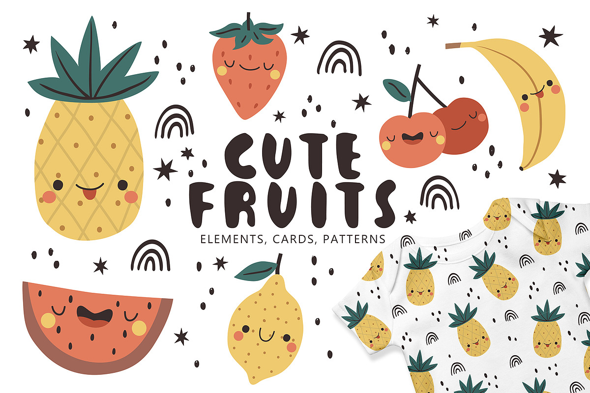 Cute Fruits set, an Illustration by Mirrelley