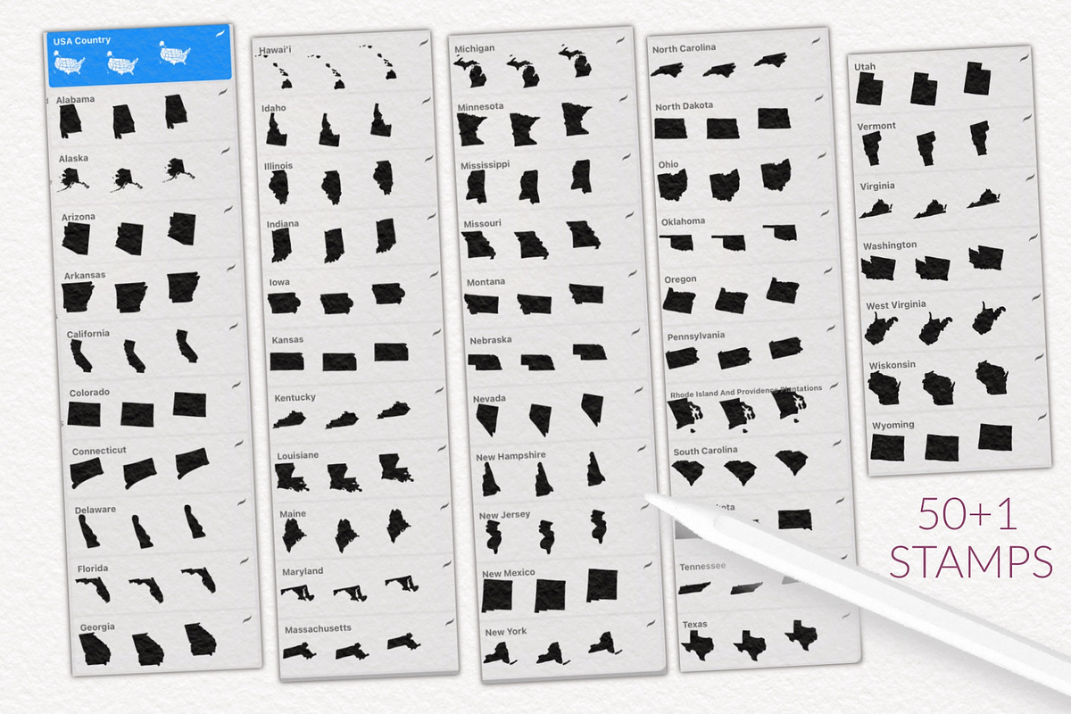 USA Map stamps for Procreate | Creative Market