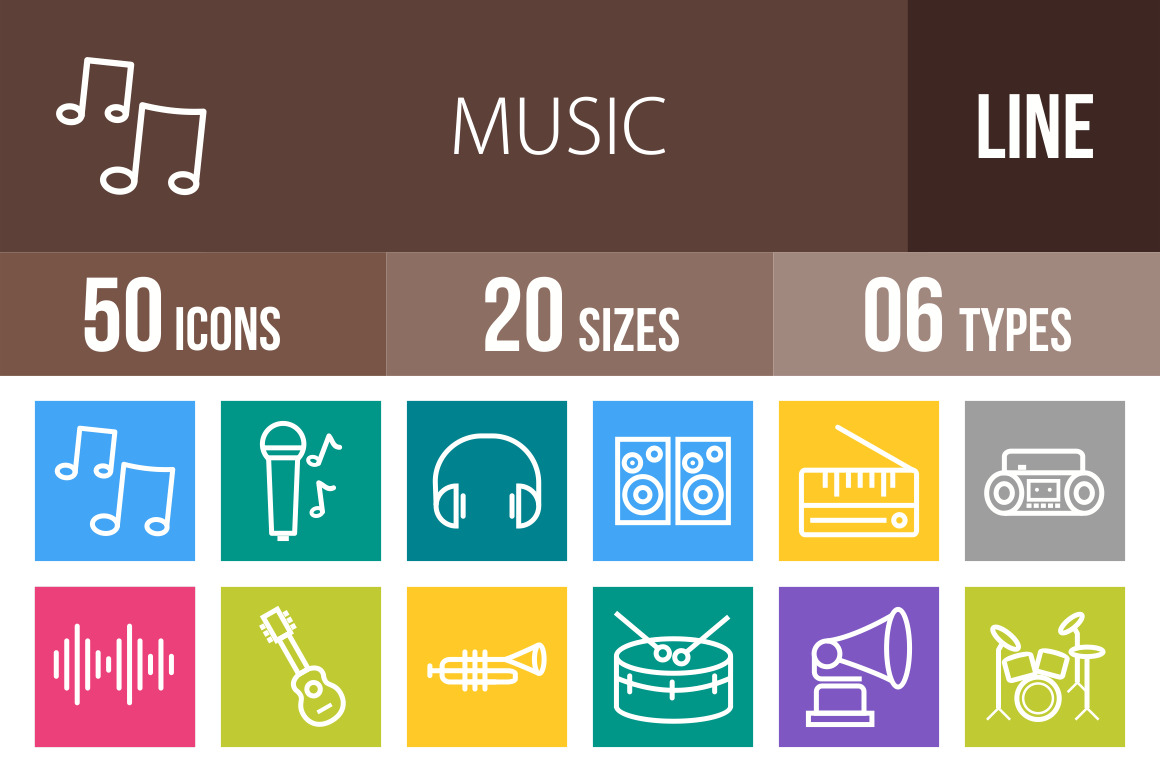 50 Music Line Multicolor Icons, an Outline Icon by IconBunny