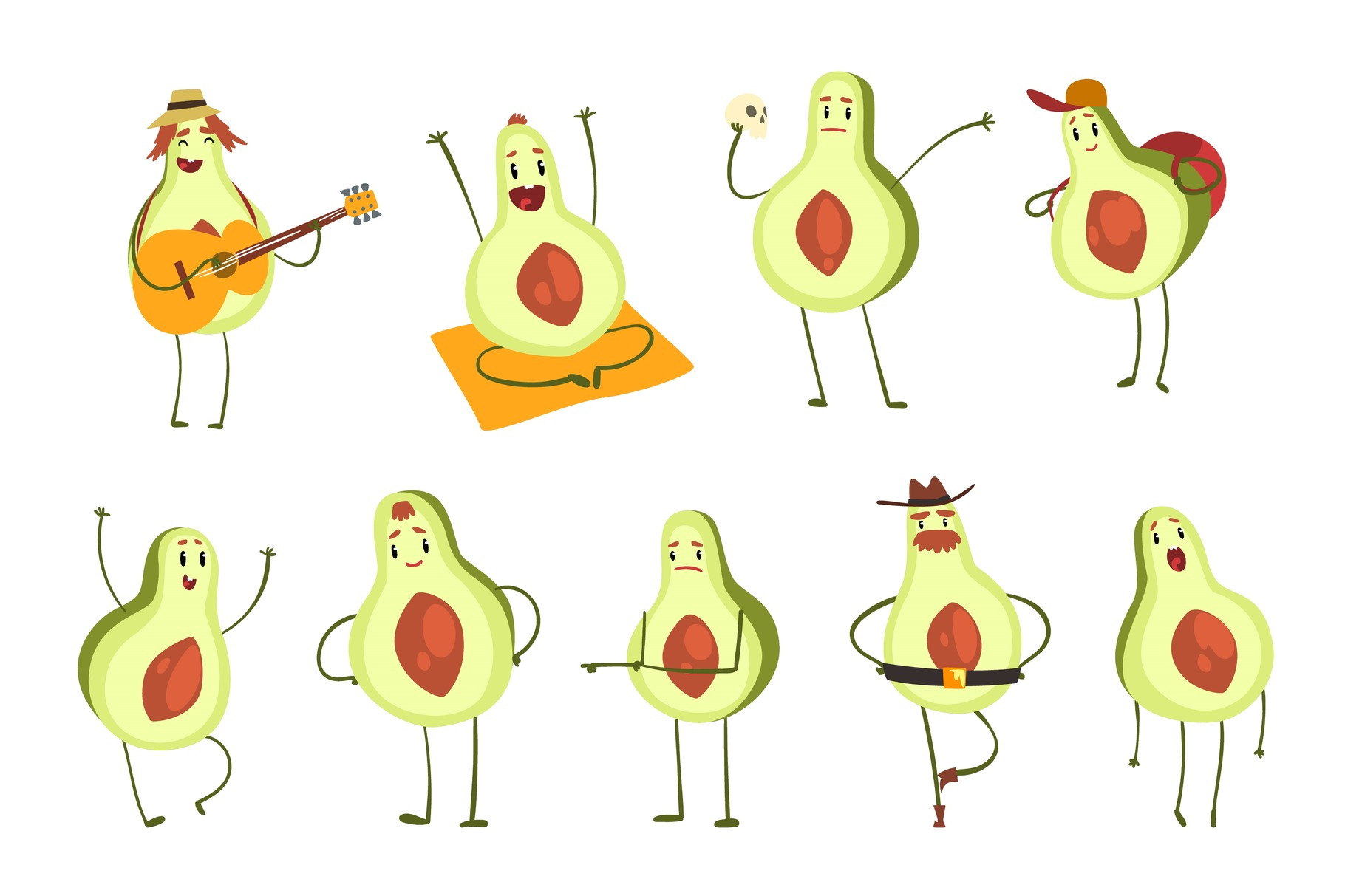 Avocado cartoon characters set, a Food Illustration by TopVectors