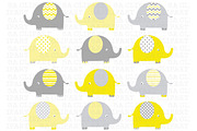 Elephants Clip Art (yellow and grey) | Illustrations ~ Creative Market