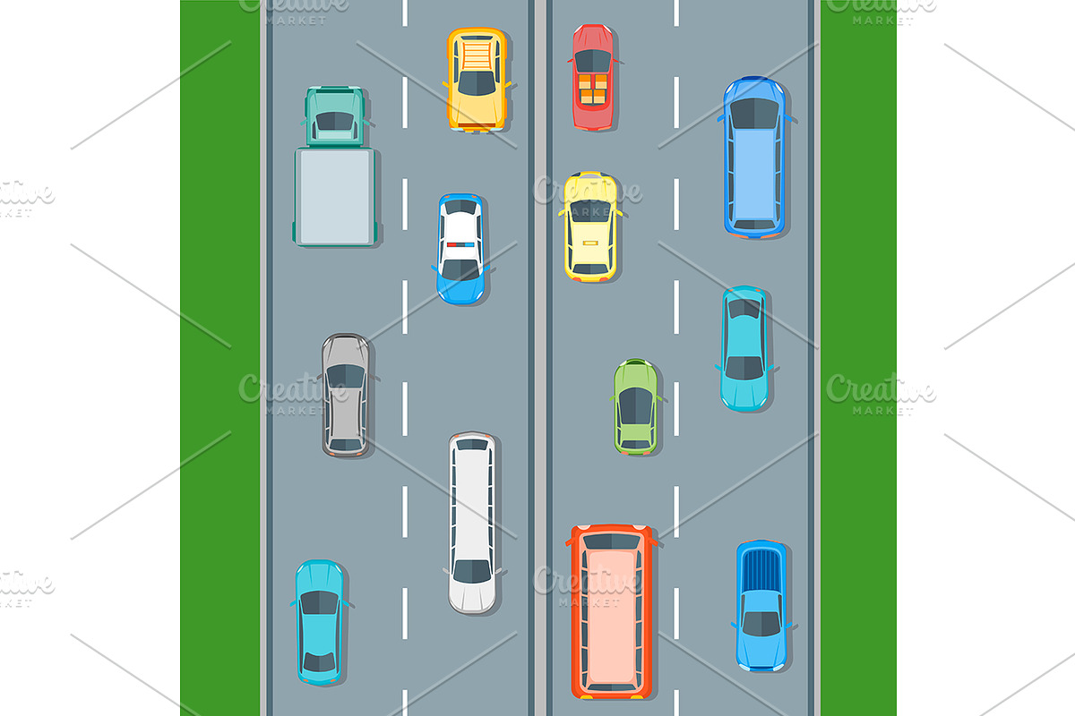 Cars Top View Set. Vector, an Object Illustration by Bigmouse_art
