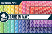 Rainbow wave digital paper, a Pattern Graphic by Roofdog Design